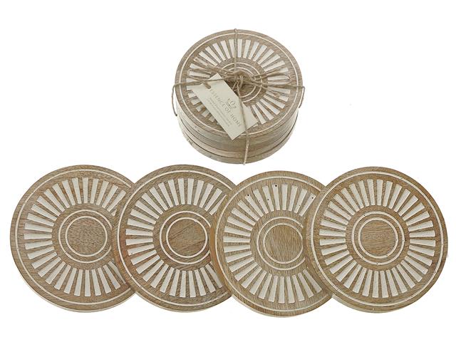 Mango Wood White Etched Coasters Set/4 – Portugal Imports Online